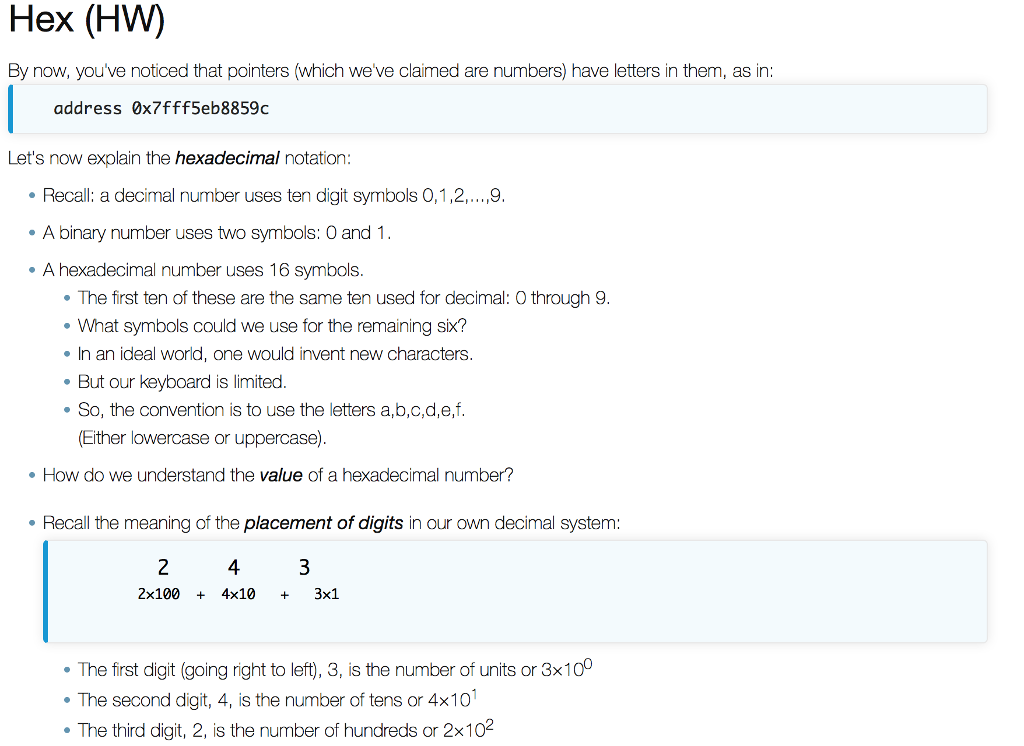 Solved Hex (HW) By now, you've noticed that pointers (which | Chegg.com