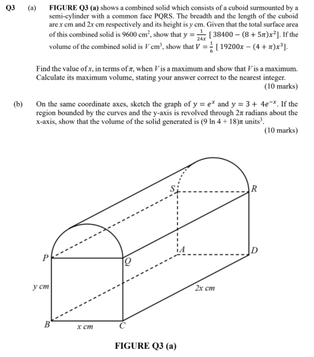 Solved Q3 (a) FIGURE Q3 (a) shows a combined solid which | Chegg.com