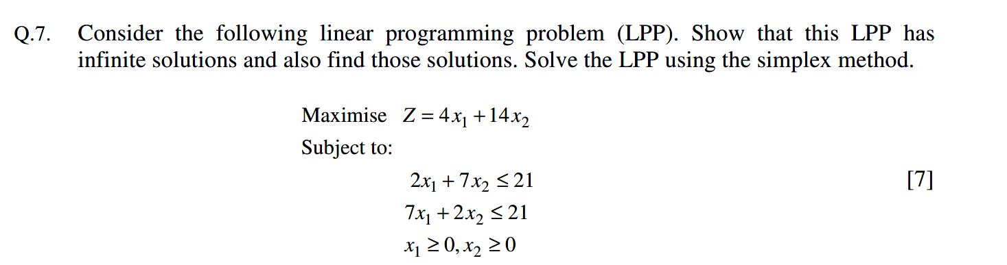 Solved Q.7. Consider the following linear programming | Chegg.com