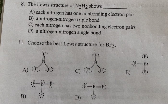 Solved 8. The Lewis structure ofN2H2 shows Ach iogen bas one | Chegg.com