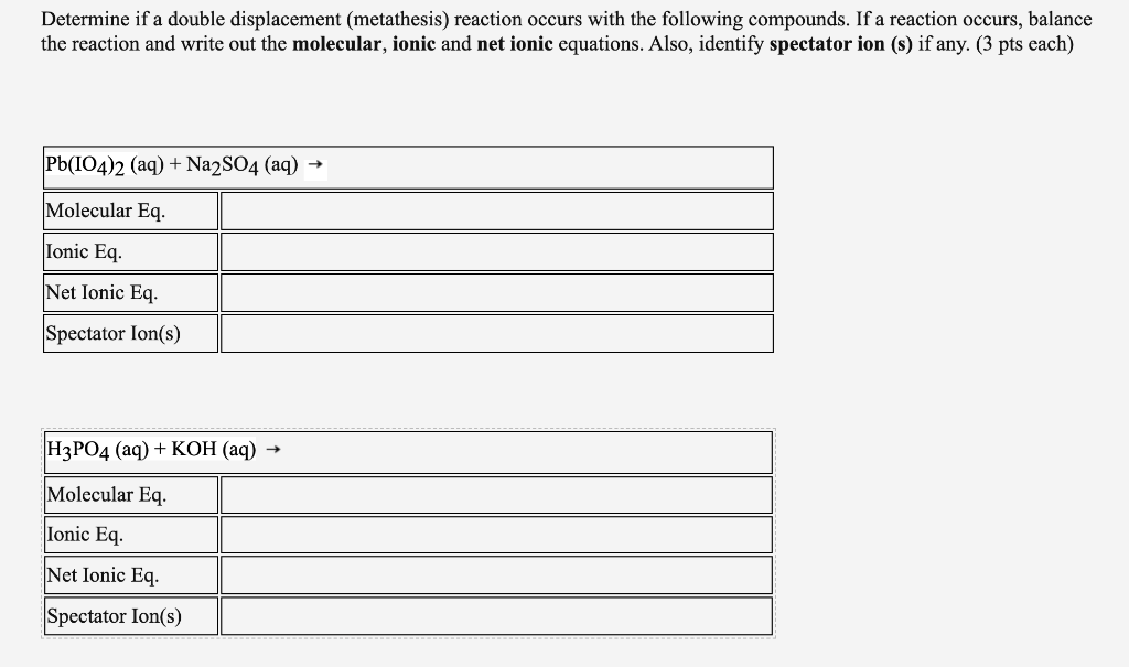 Solved Determine if a double displacement (metathesis) | Chegg.com