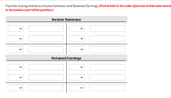 Solved Post the closing entries to Income Summary and | Chegg.com