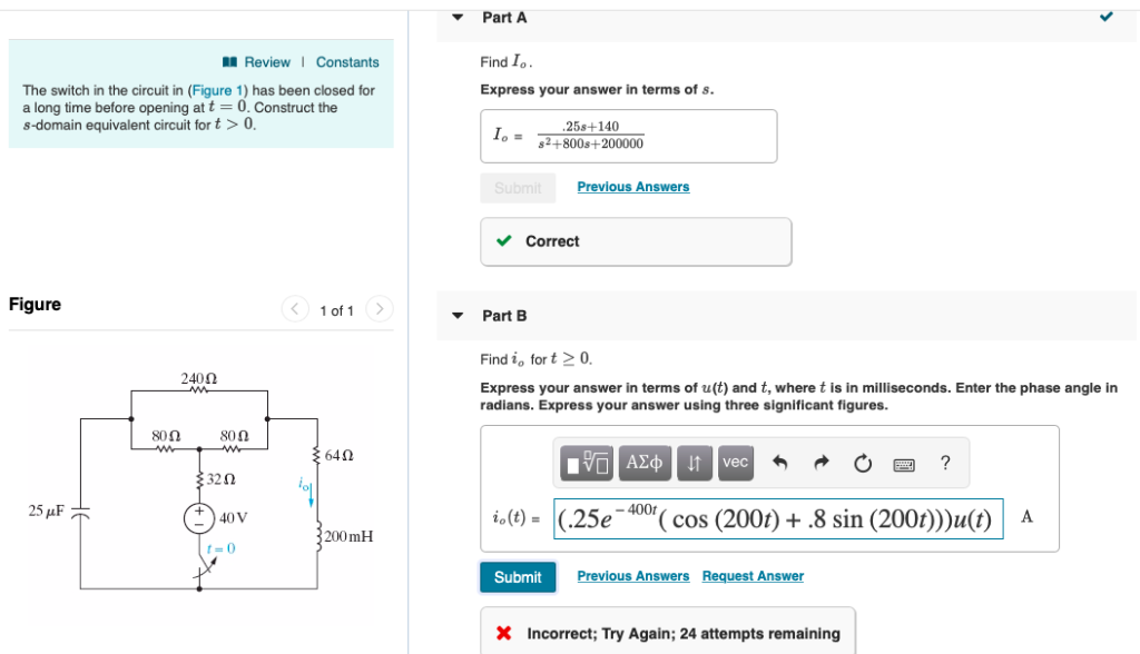 Solved Part A ReviewI Constants Find I The switch in the | Chegg.com