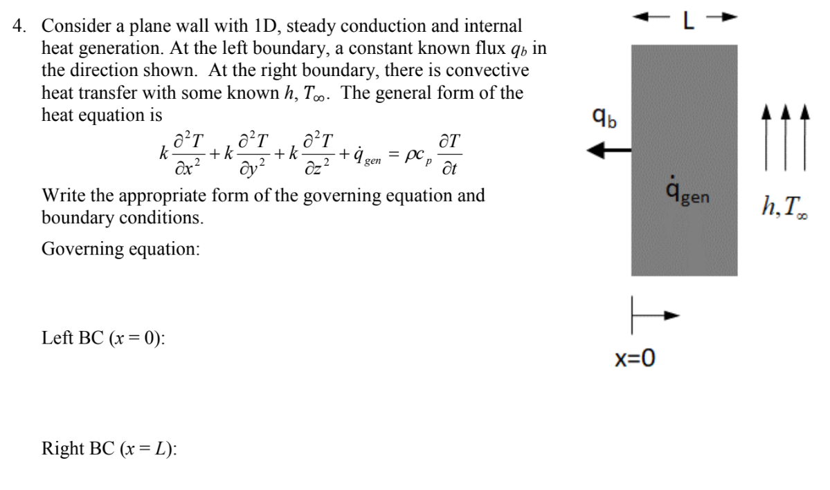 Solved 4. Consider a plane wall with 1D, steady conduction | Chegg.com