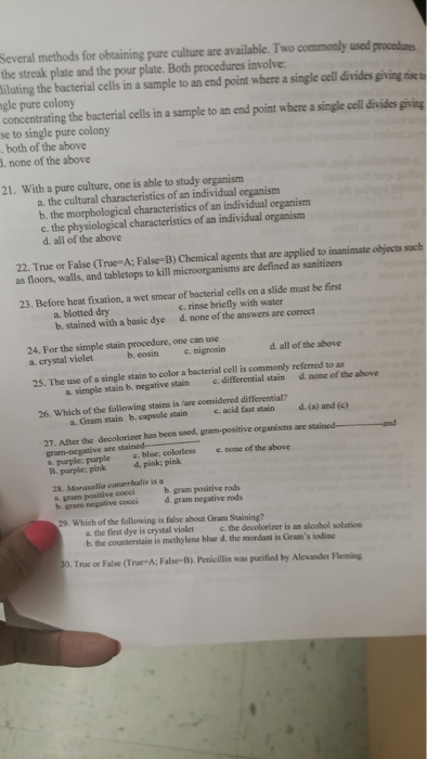 Solved Several methods for obtaining pure culture are | Chegg.com