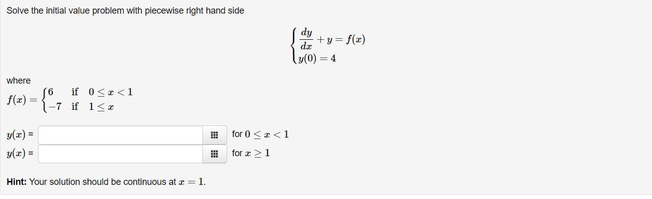 Solved Solve the initial value problem with piecewise right | Chegg.com