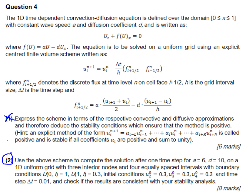 The 1D time dependent convection-diffusion equation | Chegg.com