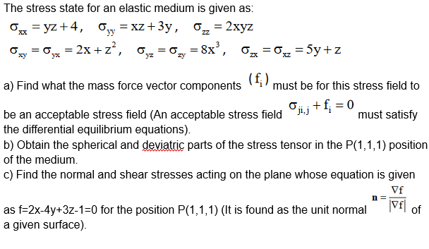 The stress state for an elastic medium is given as: | Chegg.com