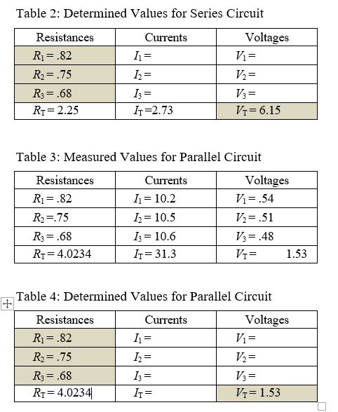 Solved Table 2: Determined Values for Series Circuit | Chegg.com