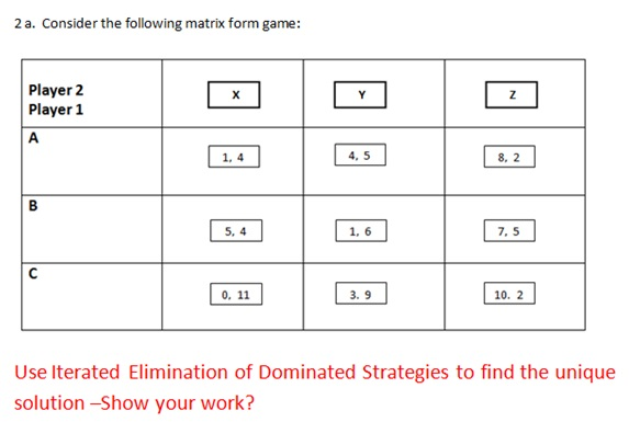 Solved 2 a. Consider the following matrix form game: Player | Chegg.com