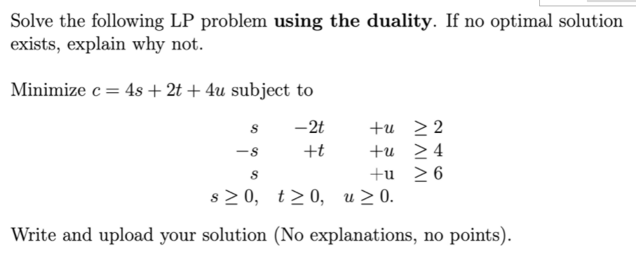 Solved Solve the following LP problem using the duality. If | Chegg.com