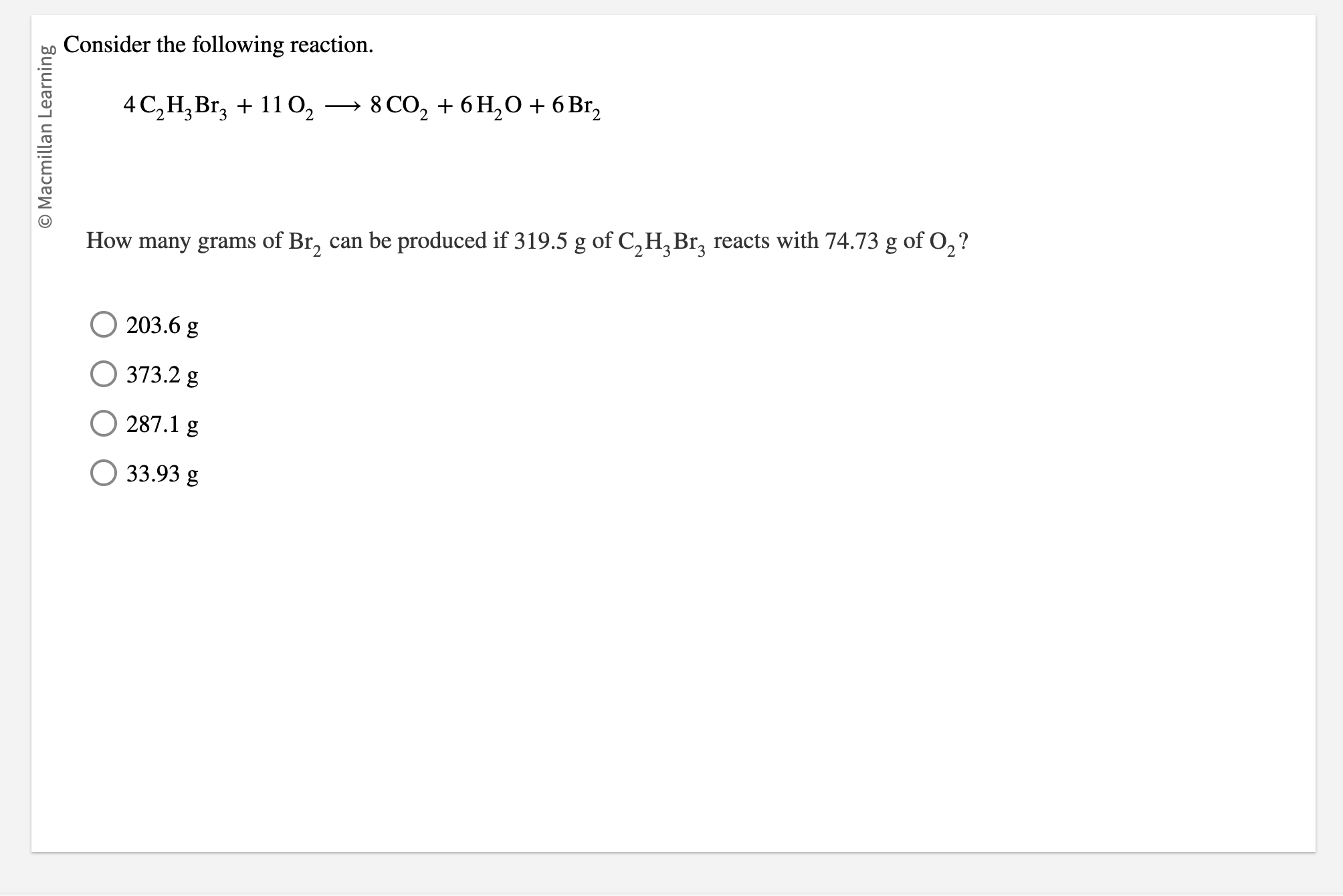 Solved How many grams of Br2 can be produced if 319.5 g of | Chegg.com