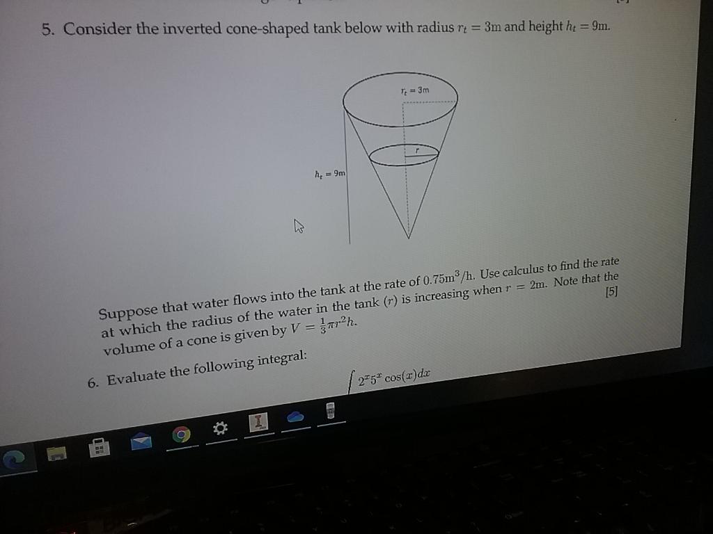 Solved 5. Consider the inverted cone-shaped tank below with | Chegg.com