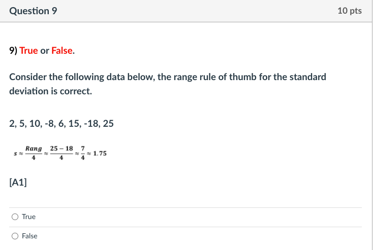 Solved Consider the following data below, the range rule of | Chegg.com