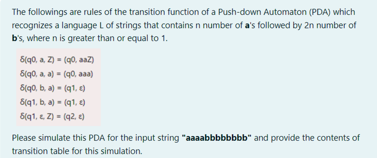 Solved The followings are rules of the transition function | Chegg.com