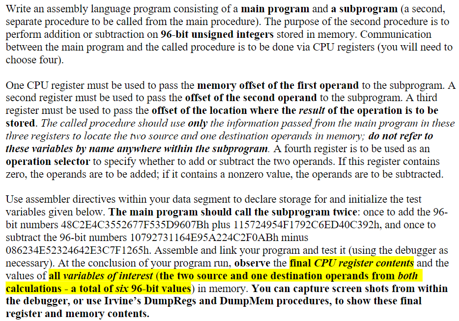 Write an assembly language program consisting of a | Chegg.com