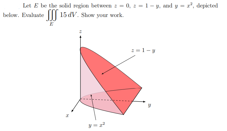 Solved Let E be the solid region between z=0,z=1−y, and | Chegg.com