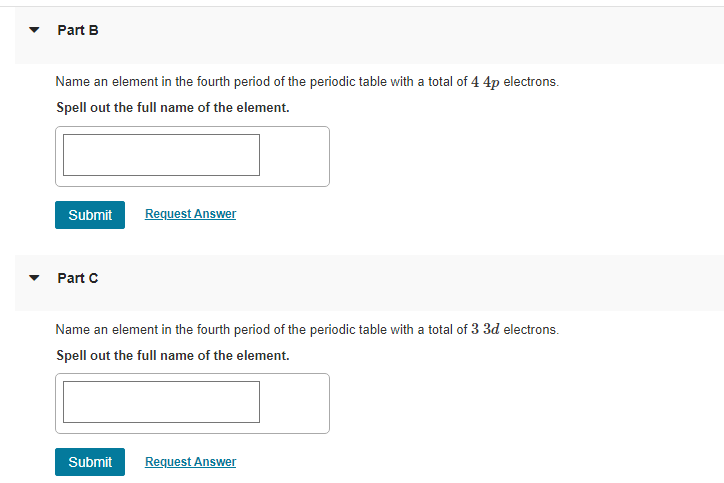 Solved Part B Name an element in the fourth period of the | Chegg.com