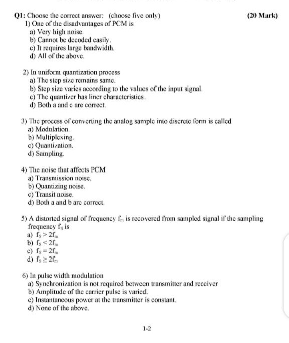 Solved Q1: Choose the correct answer: (choose fivc only) (20 | Chegg.com Solved Q1: Choose the correct answer: (choose fivc only) (20 | Chegg.com