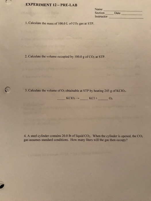 Solved EXPERIMENT 12-PRE-LAB Name Section Instructor Date 1. | Chegg.com