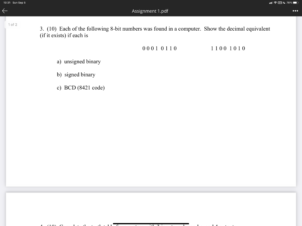 Solved 13:31 Sun Sep 5 101 W 76% Assignment 1.pdf 1 of 2 3. | Chegg.com