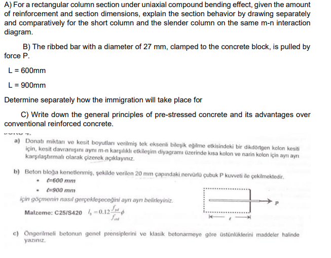 Solved A) For a rectangular column section under uniaxial | Chegg.com