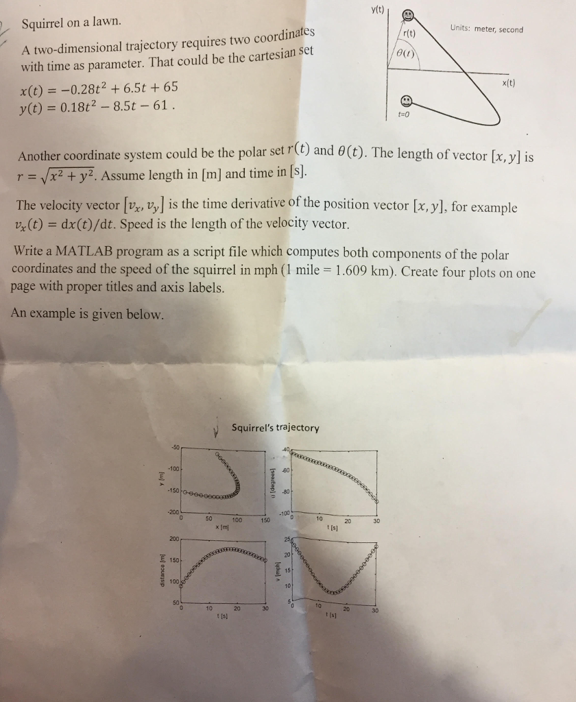 Solved y(t) Squirrel on a lawn. Units: meter, second tes A | Chegg.com