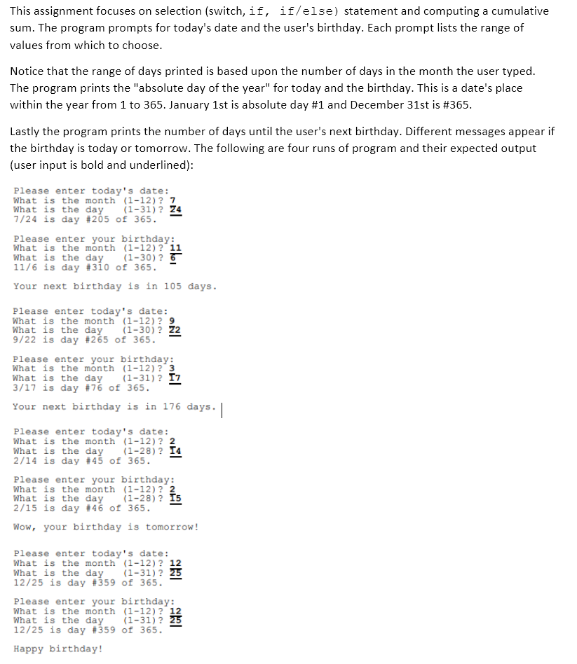 Solved This assignment focuses on selection (switch, if, | Chegg.com