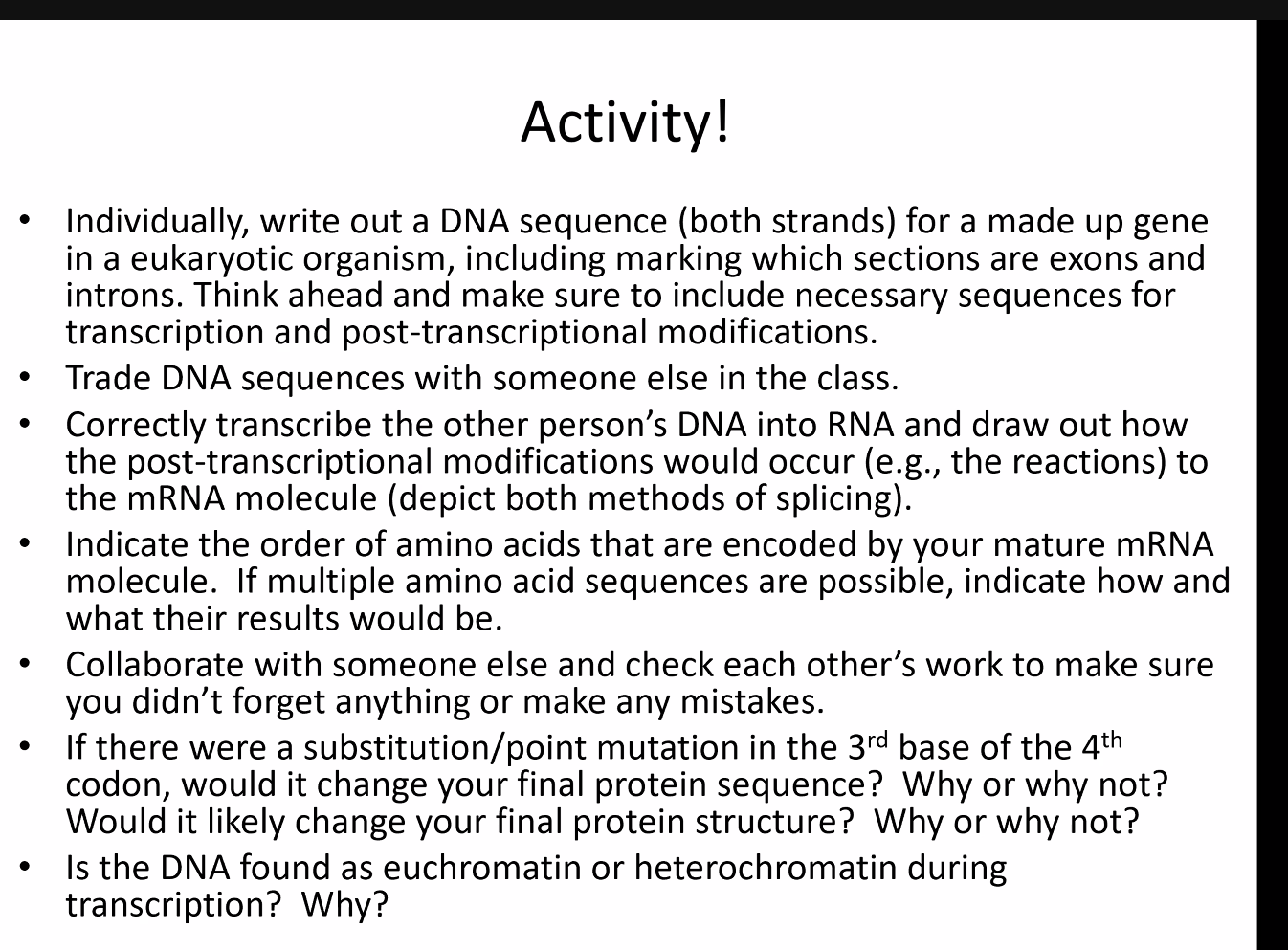 Solved Activity! . Individually, write out a DNA sequence | Chegg.com