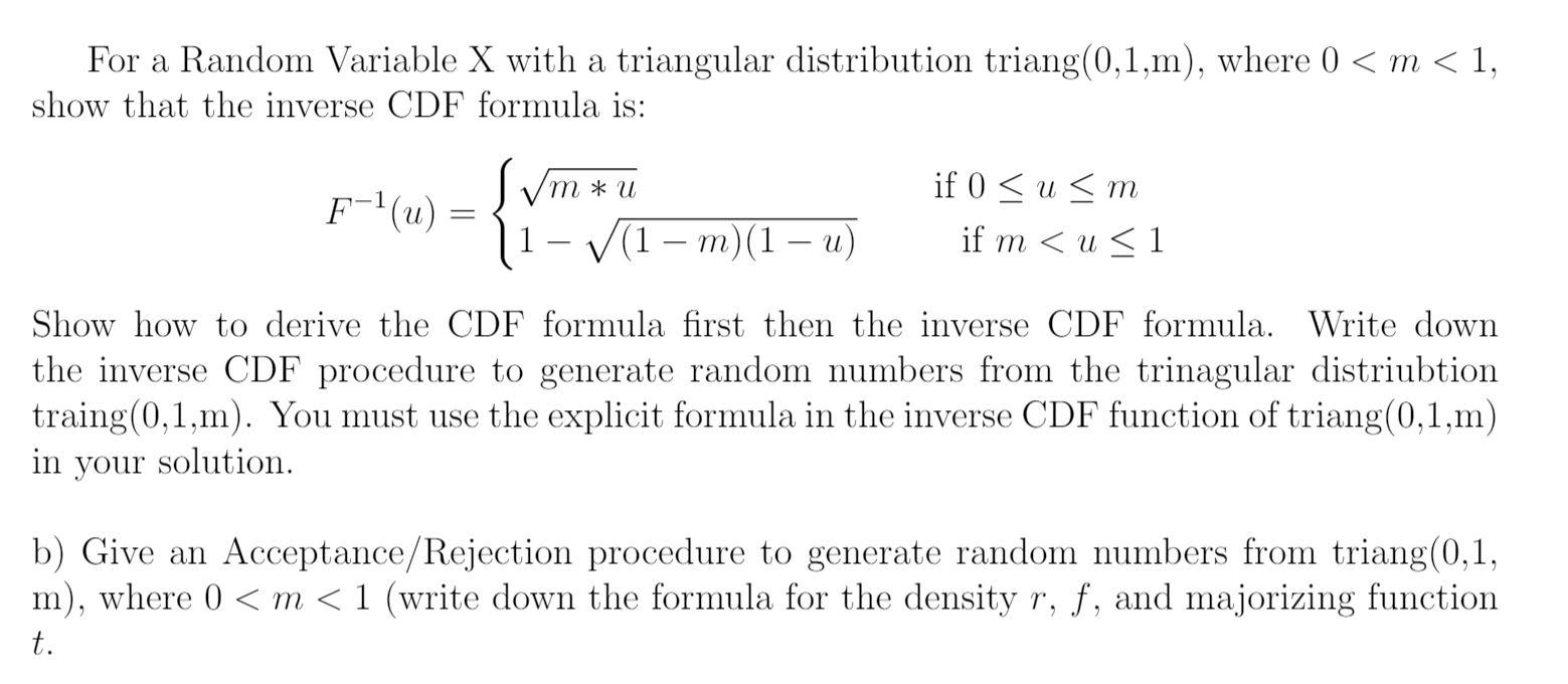 For a Random Variable X with a triangular | Chegg.com