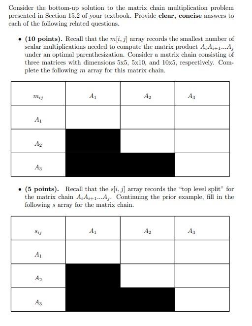 Solved Consider the bottom-up solution to the matrix chain | Chegg.com