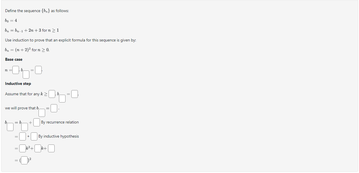 Solved Define the sequence {bn} as follows: b0=4bn=bn−1+2n+3 | Chegg.com