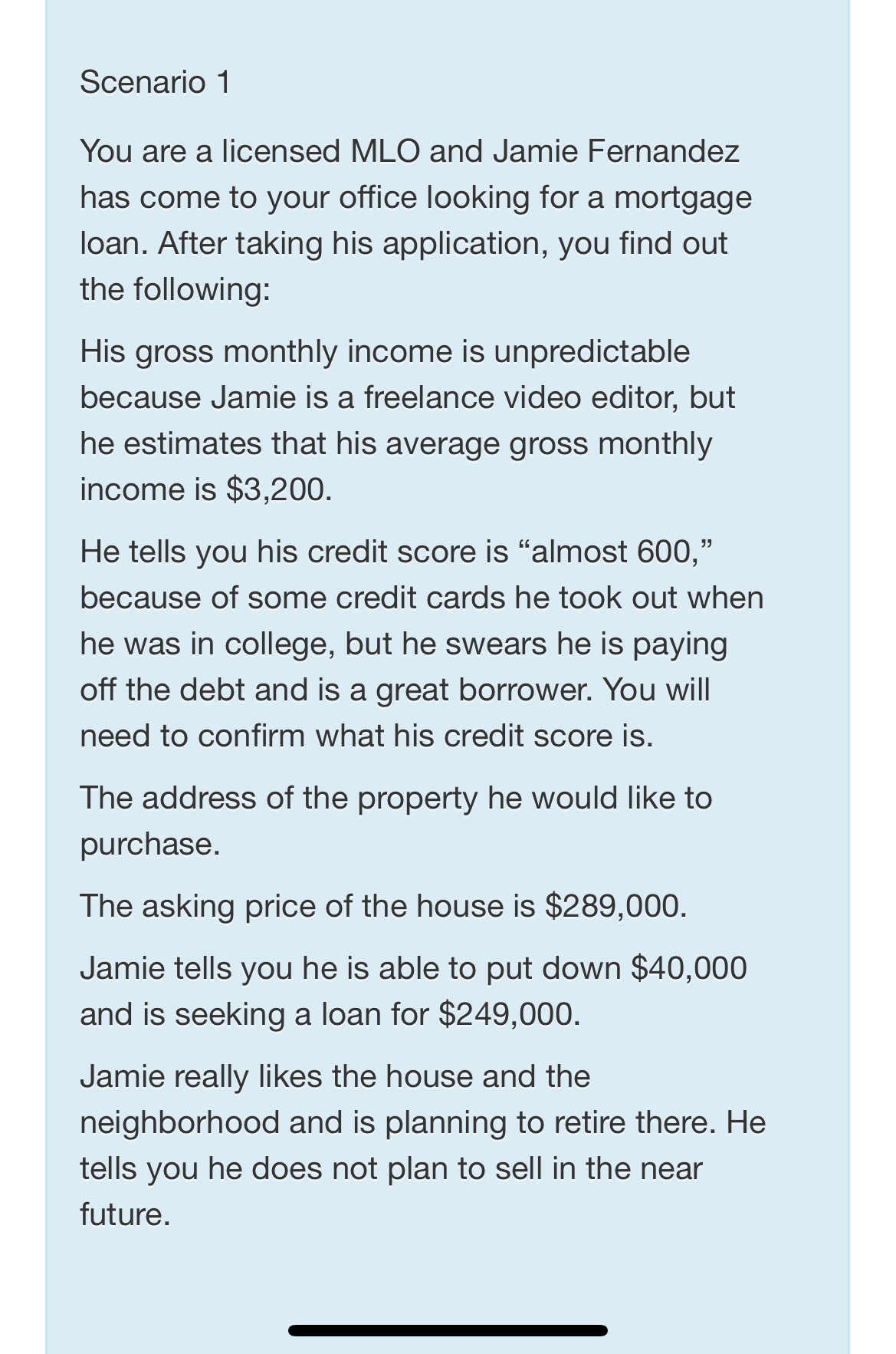 Solved Scenario 1 You are a licensed MLO and Jamie Fernandez | Chegg.com