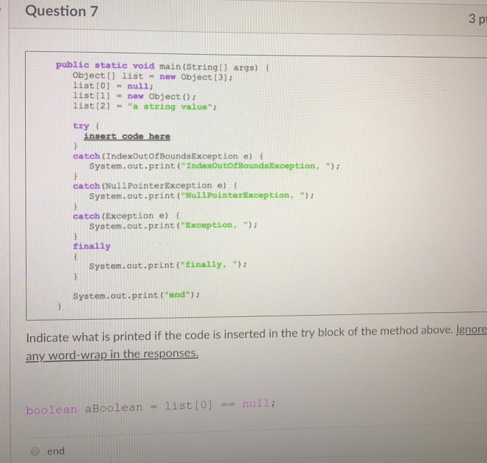 Solved Question 7 3 pt public atatie void main (Stringt | Chegg.com Solved Question 7 3 pt public atatie void main (Stringt | Chegg.com