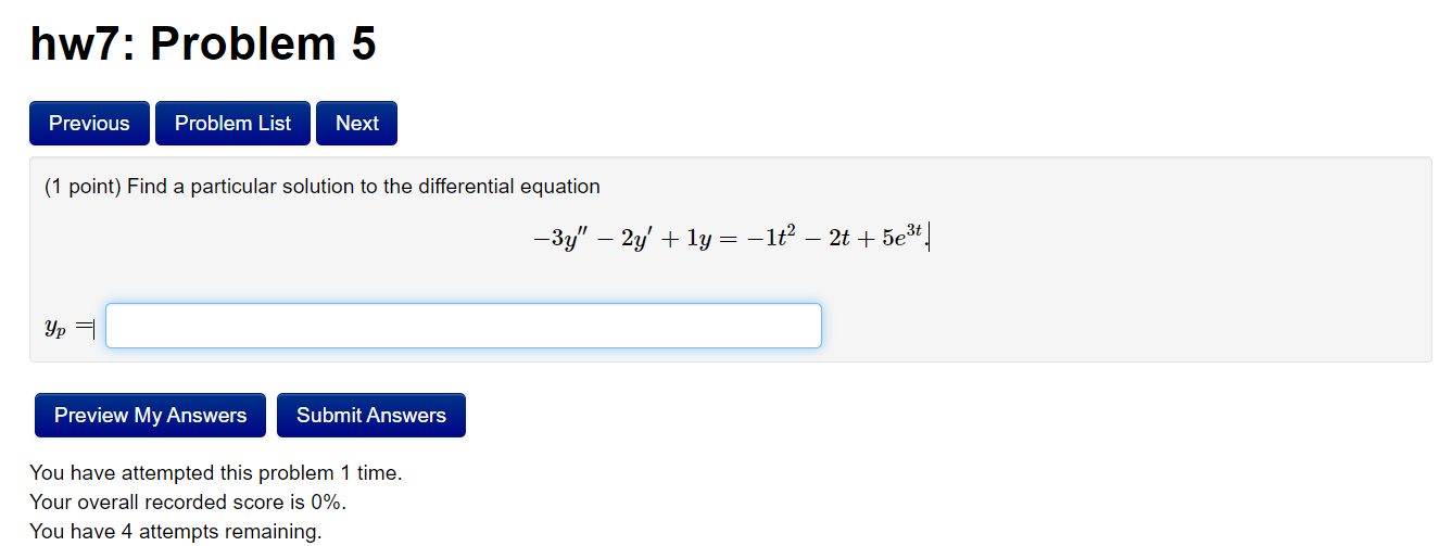 Solved hw7: Problem 5 Previous Problem List Next (1 point) | Chegg.com