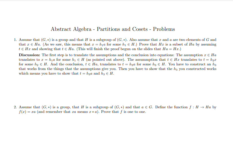 Solved Abstract Algebra - Partitions and Cosets - Problems | Chegg.com