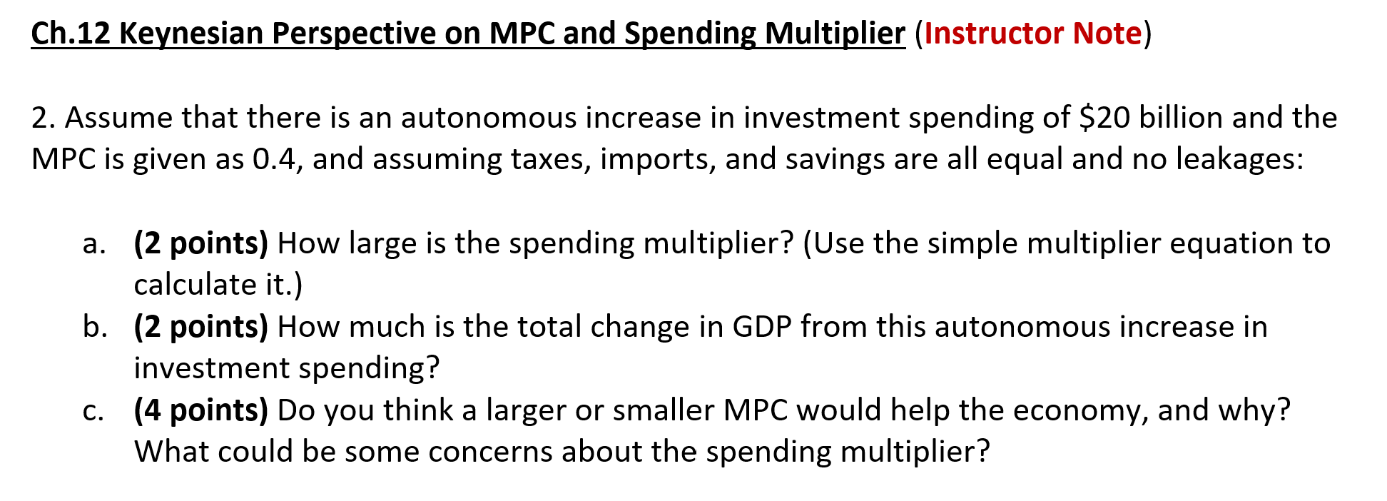 Solved Ch.12 Keynesian Perspective on MPC and Spending | Chegg.com