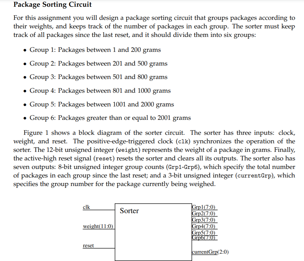 Package Sorting Circuit For this assignment you will | Chegg.com