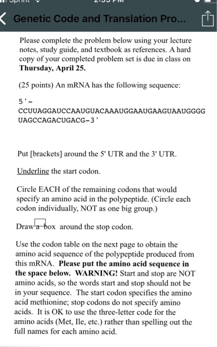 Solved Genetic Code and Translation Pro.. Please complete | Chegg.com
