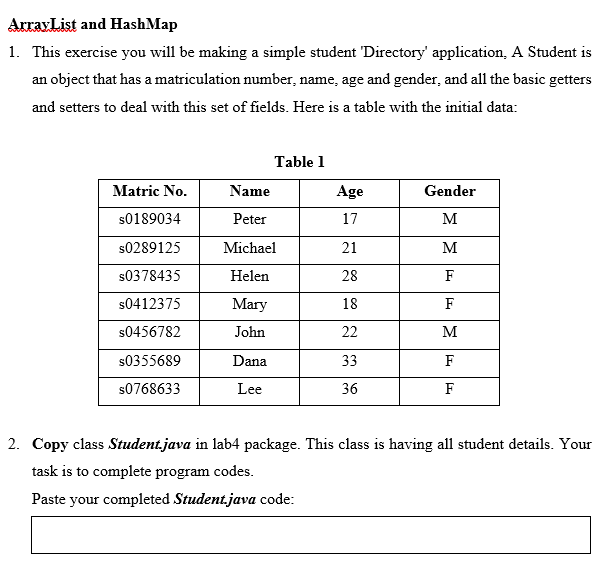 ArrayList and HashMap 1. This exercise you will be | Chegg.com