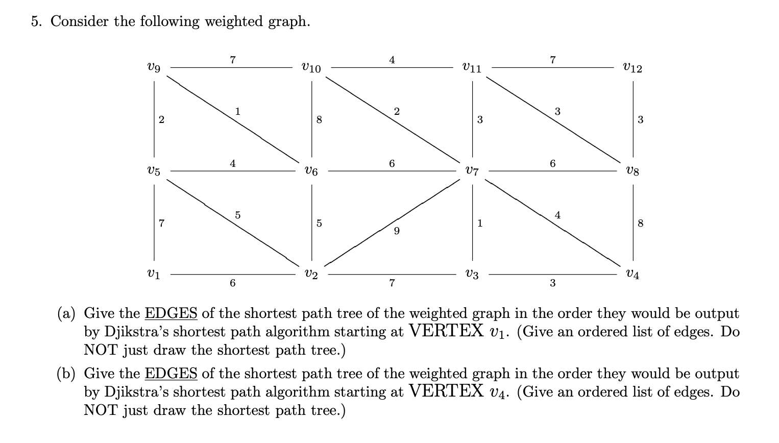 Solved 5. Consider the following weighted graph. (a) Give | Chegg.com