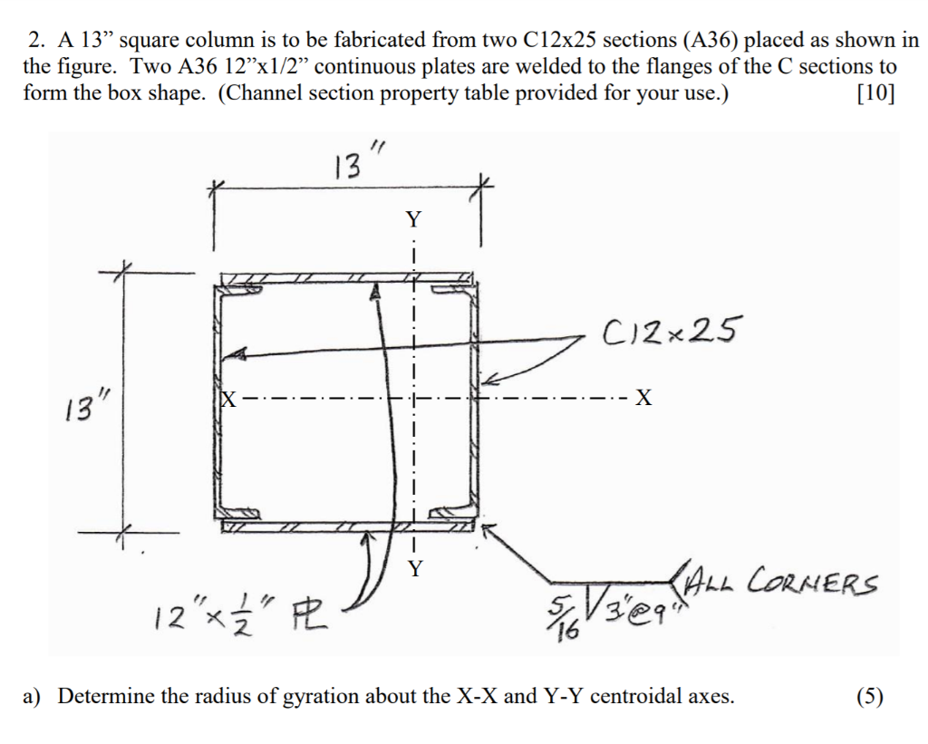 Solved 2. A 13” square column is to be fabricated from two | Chegg.com