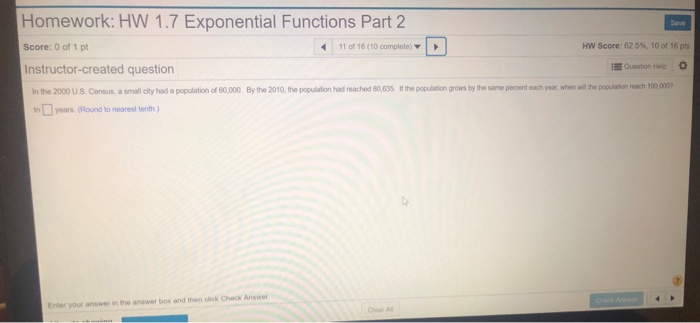 Solved Homework: HW 1.7 Exponential Functions Part 2 Save | Chegg.com