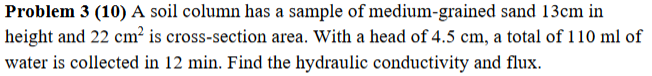 Solved Problem 3 (10) A soil column has a sample of | Chegg.com