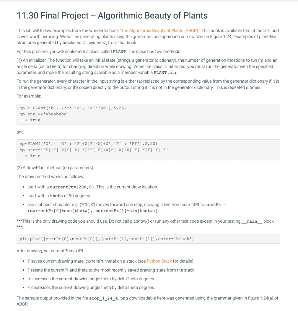 Solved 11.30 Final Project -- Algorithmic Beauty of Plants | Chegg.com