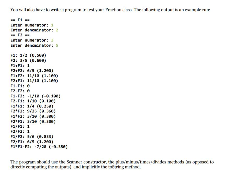 Problem a (PA9a.java) Write a Fraction class - that | Chegg.com