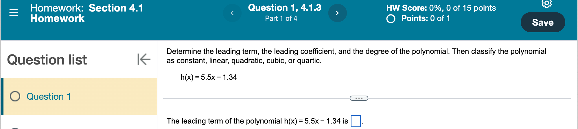 Solved Determine the leading term, the leading coefficient, | Chegg.com
