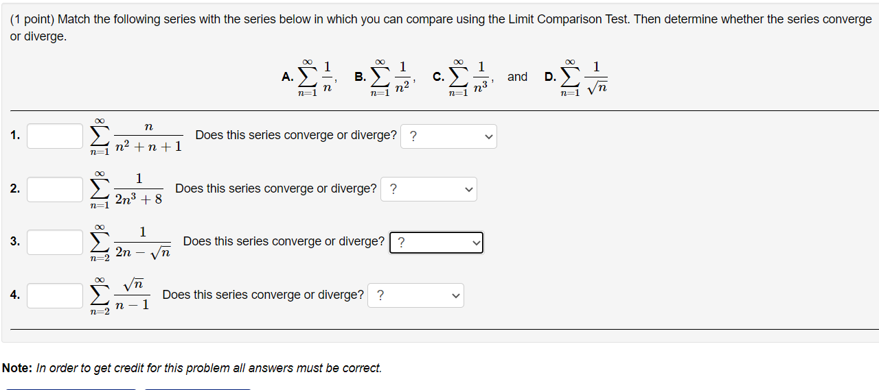Solved (1 point) Match the following series with the series | Chegg.com