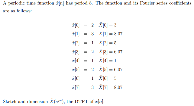 Solved A periodic time function ˜x[n] has period 8. The | Chegg.com
