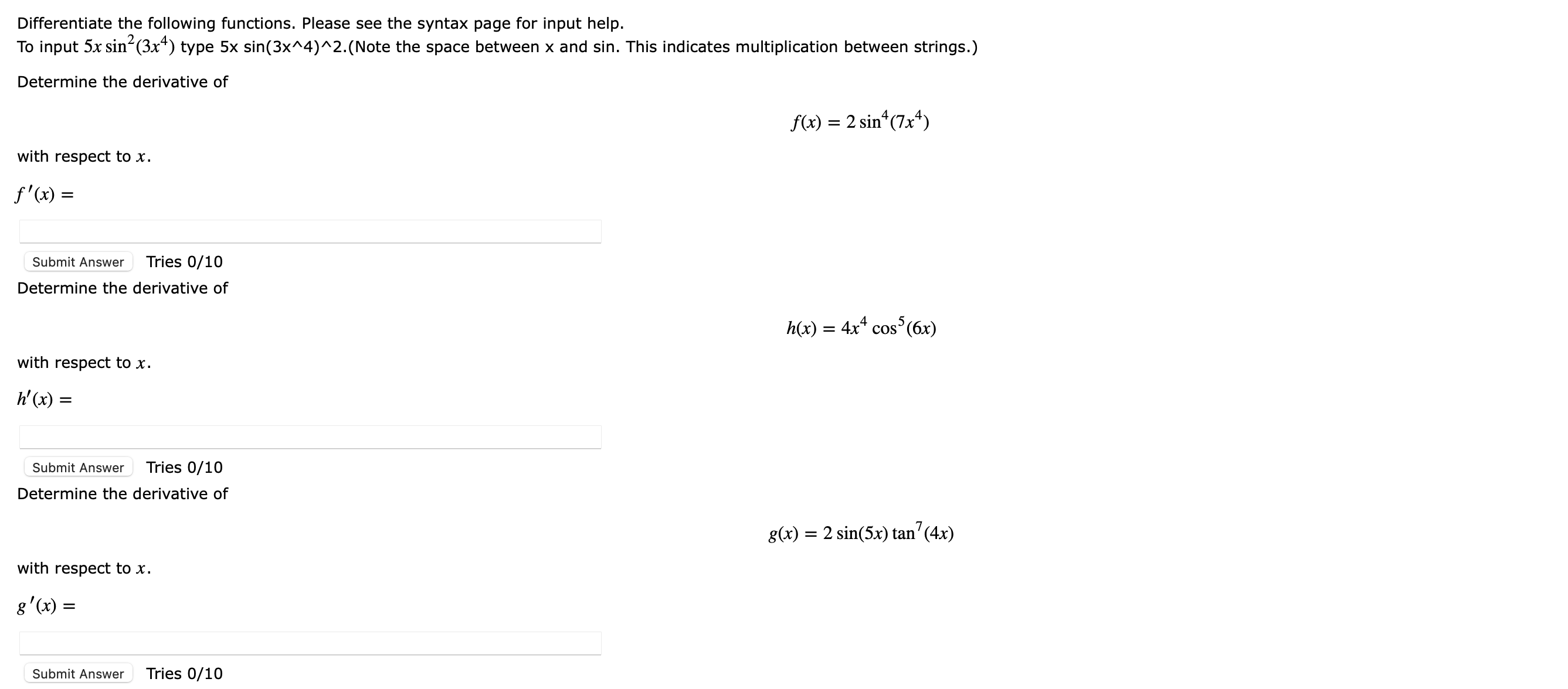 Differentiate the following functions. Please see the | Chegg.com